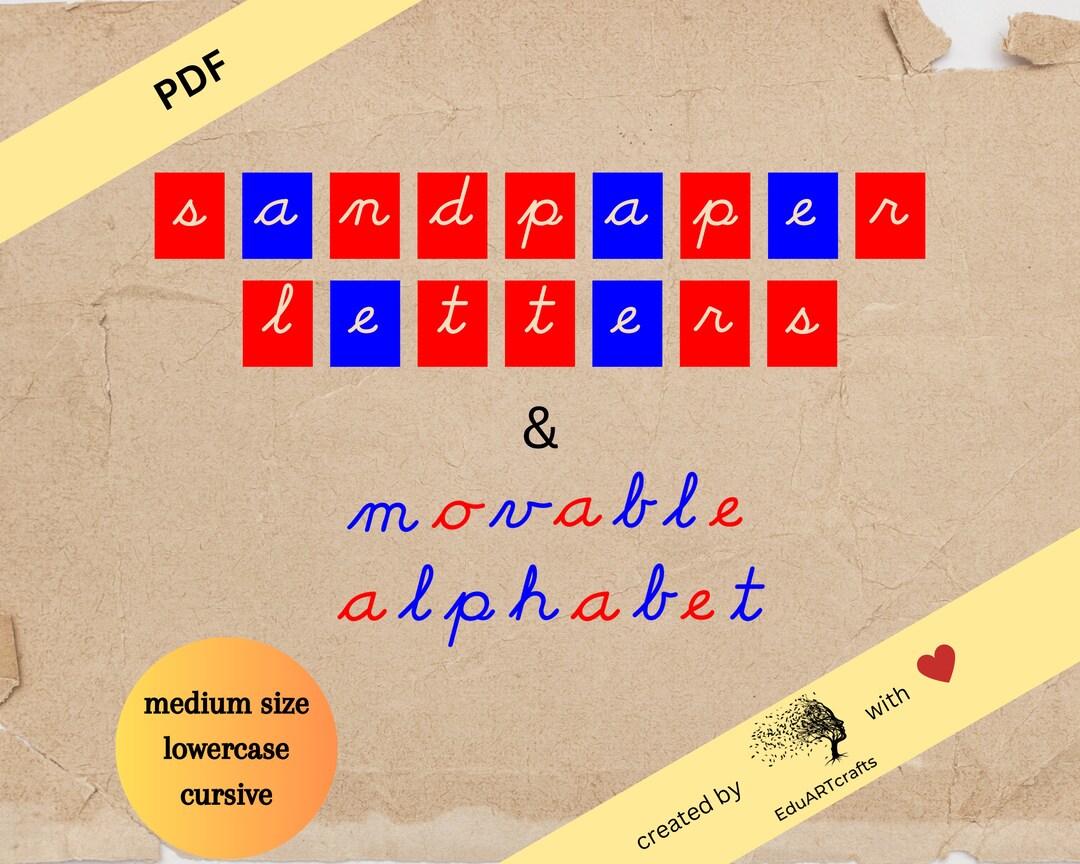 Montessori Lowercase Cursive Alphabet, Movable & Sandpaper Letters ...