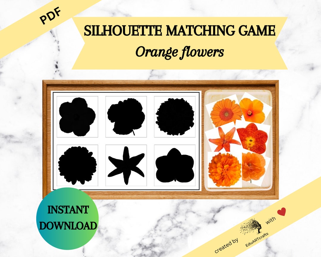 SILHOUETTE MATCHING GAME - Orange Flowers • Printable Spring Activity ...