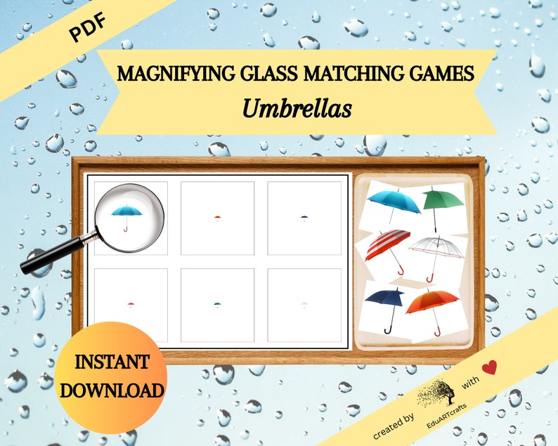 MATCHING GAME Using Magnifying Glass - Umbrellas • Printable Activity ...