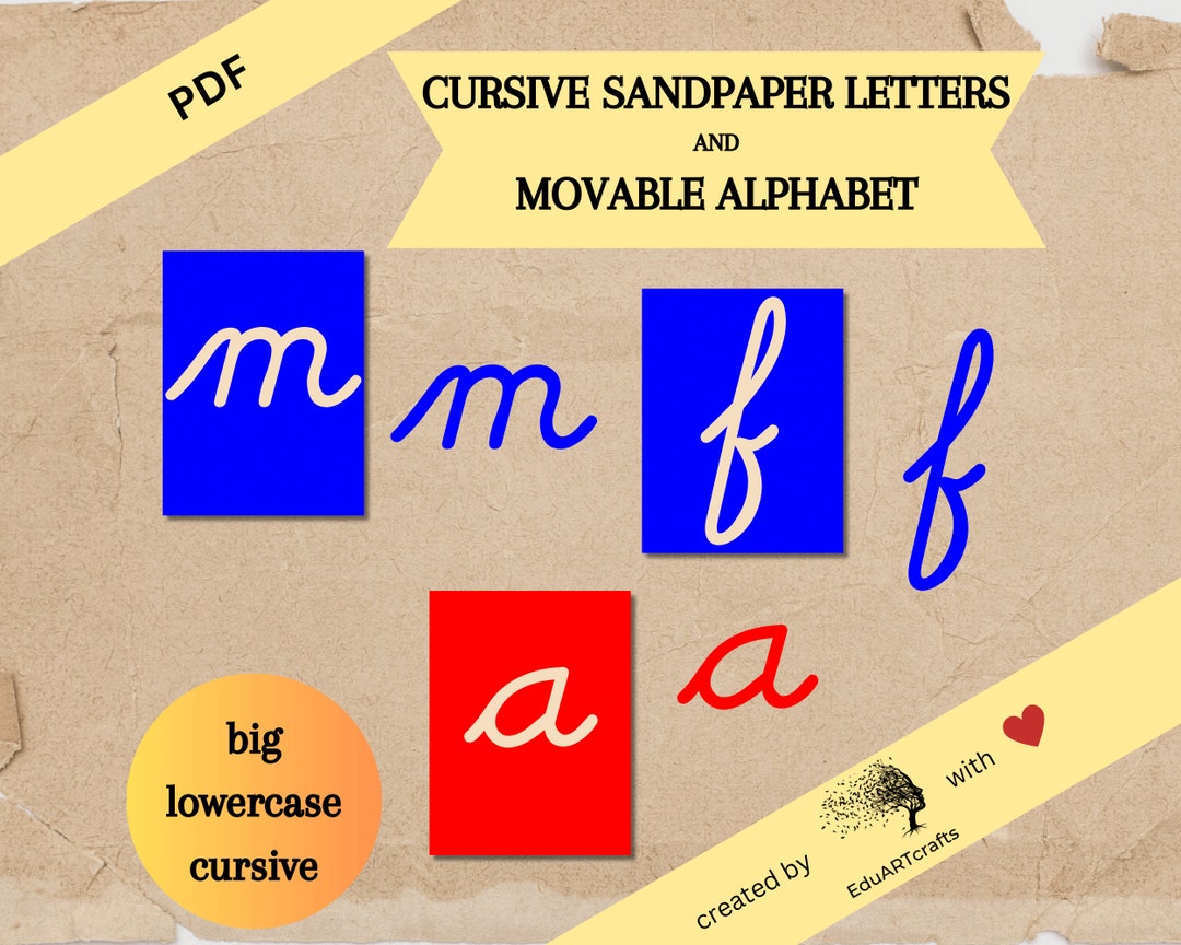 Montessori Lowercase Cursive Alphabet, Movable & Sandpaper Letters ...