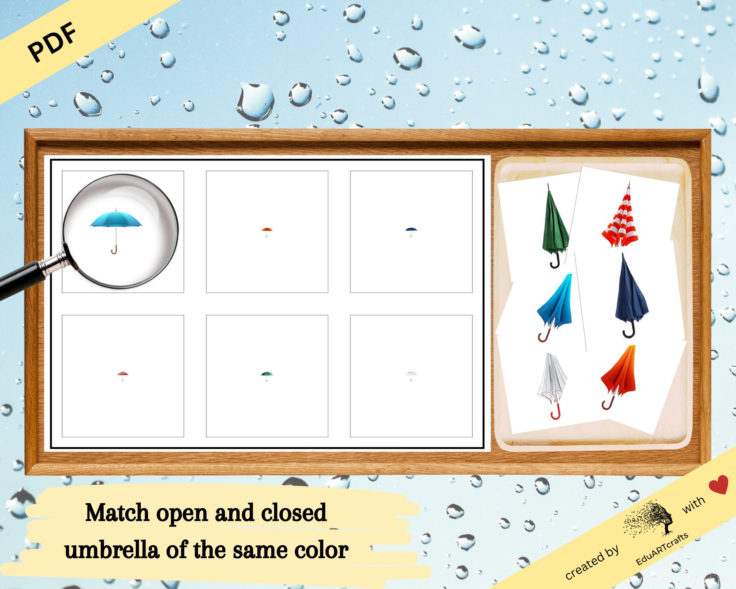 MATCHING GAME Using Magnifying Glass - Umbrellas • Printable Activity ...