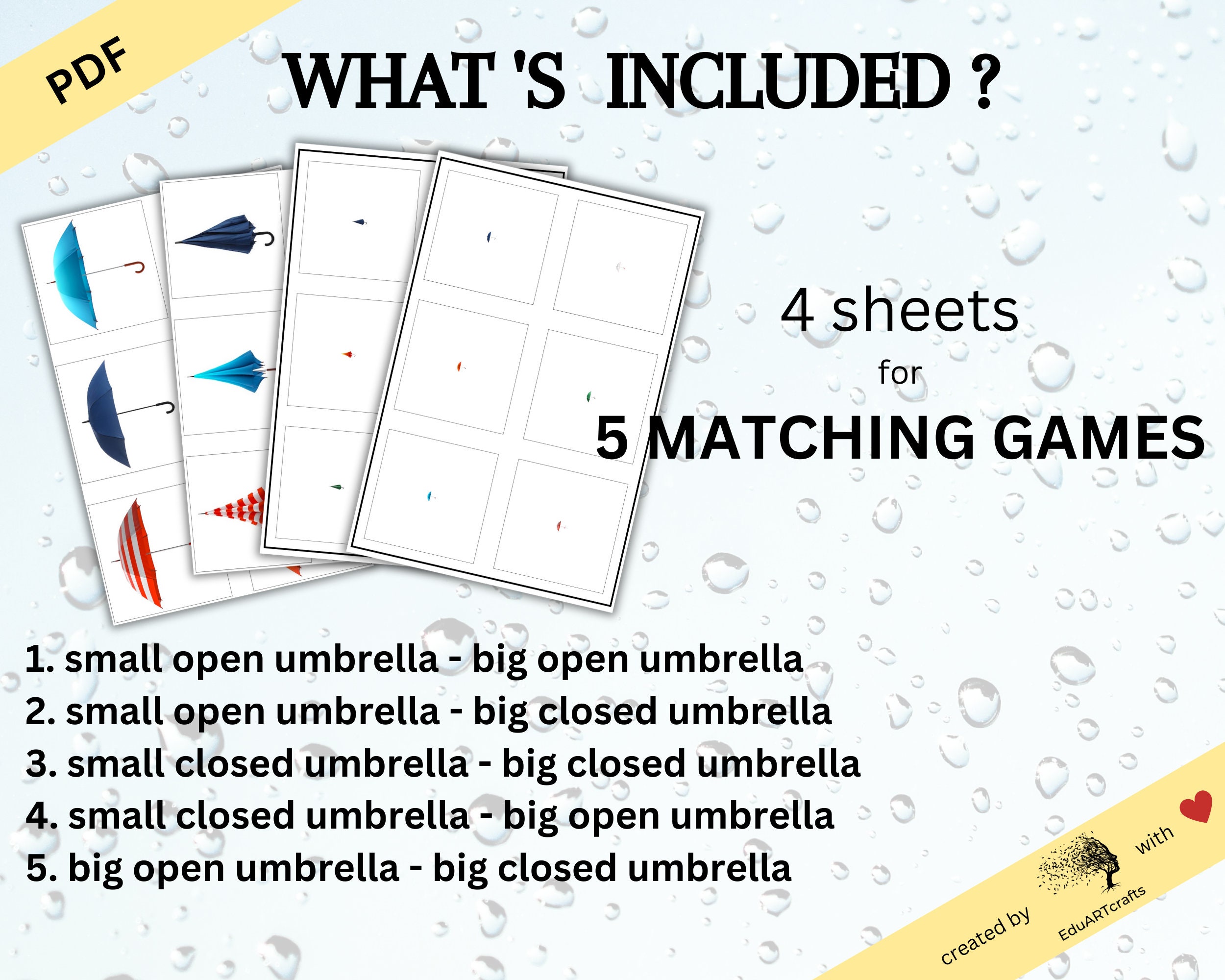 MATCHING GAME Using Magnifying Glass - Umbrellas • Printable Activity ...