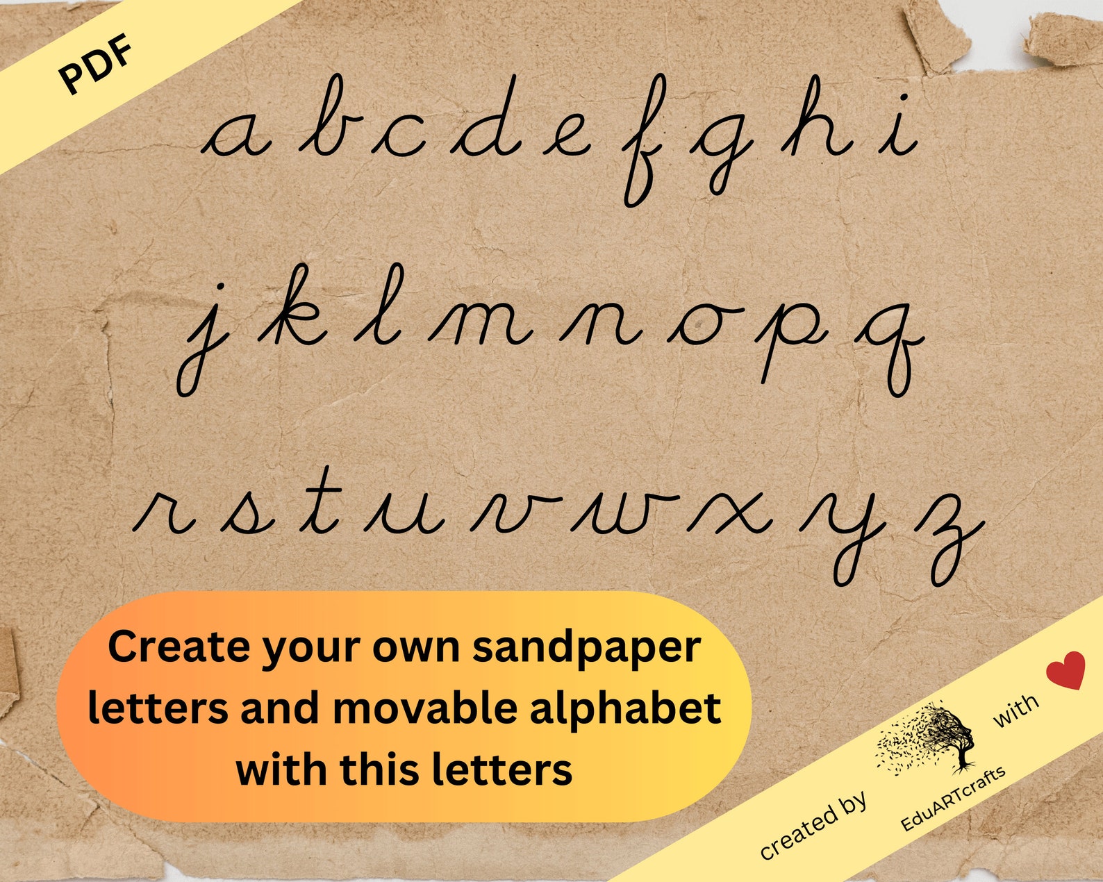 Montessori Lowercase Cursive Alphabet, Movable & Sandpaper Letters ...