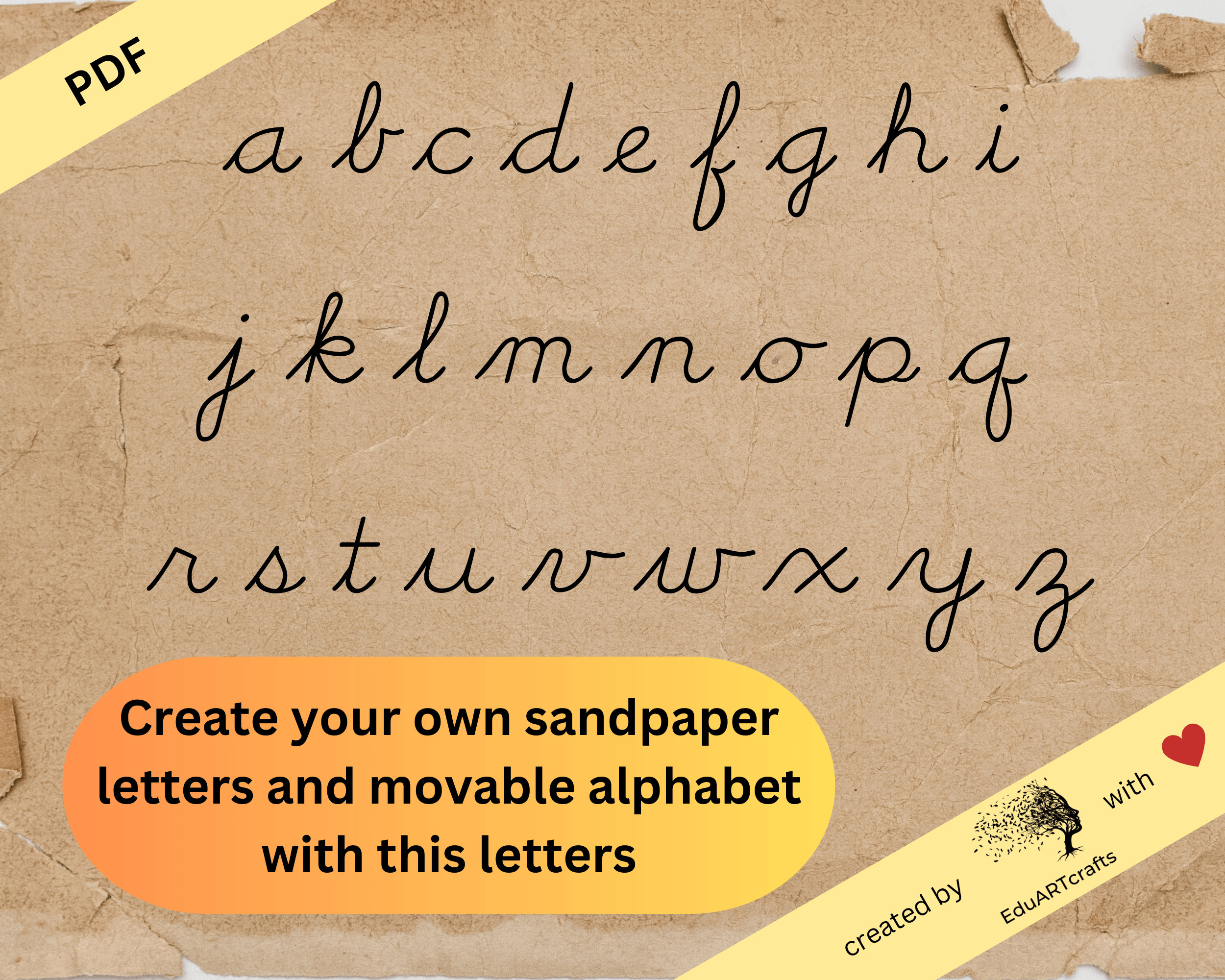 Montessori Lowercase Cursive Alphabet, Movable & Sandpaper Letters ...