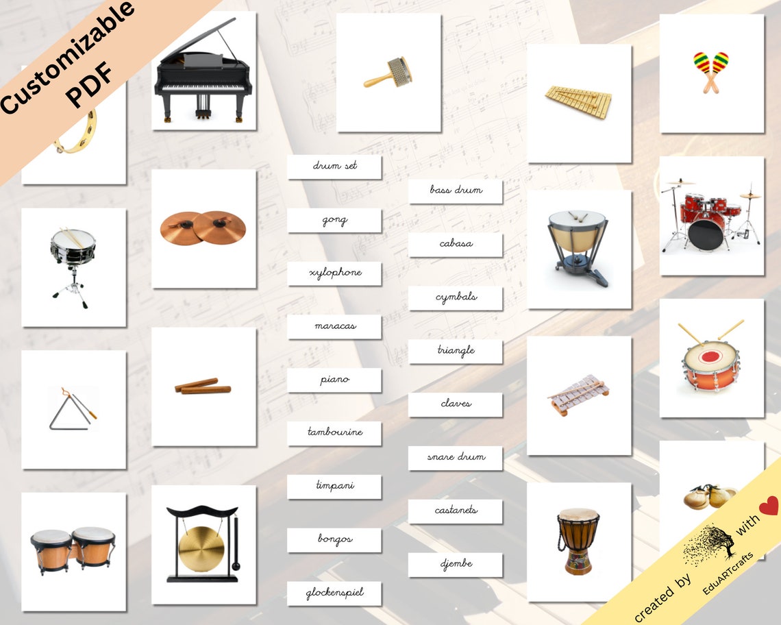PERCUSSION INSTRUMENTS | Nomenclature / 3-part Cards • Realistic Photos ...