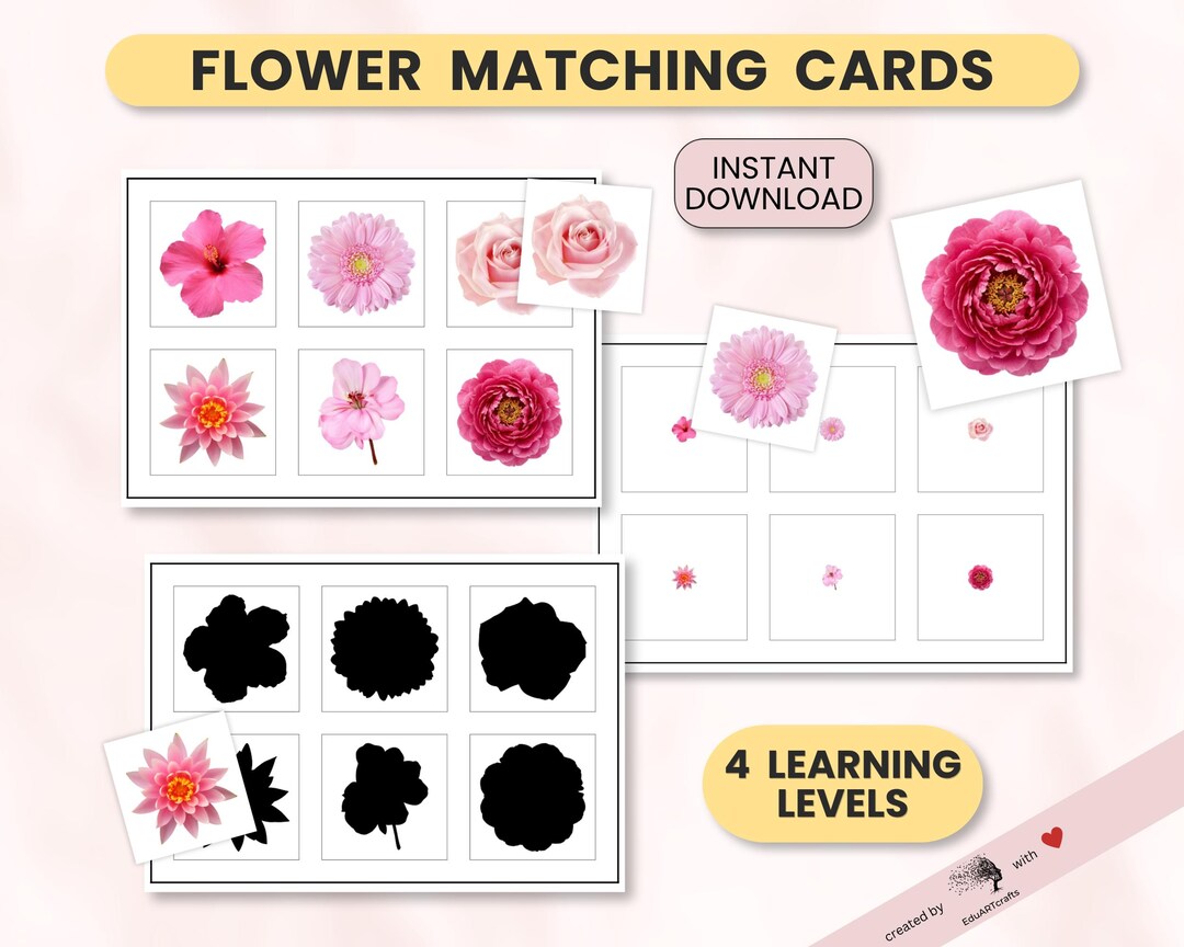 Montessori Pink Flower Matching Cards • Printable Learning Activity ...