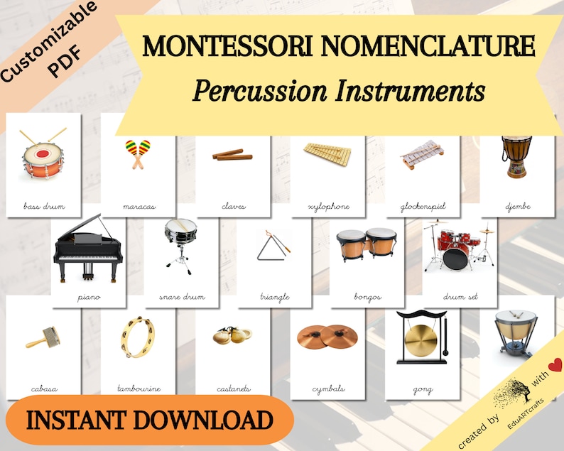 PERCUSSION INSTRUMENTS | Nomenclature / 3-part Cards • Realistic Photos ...