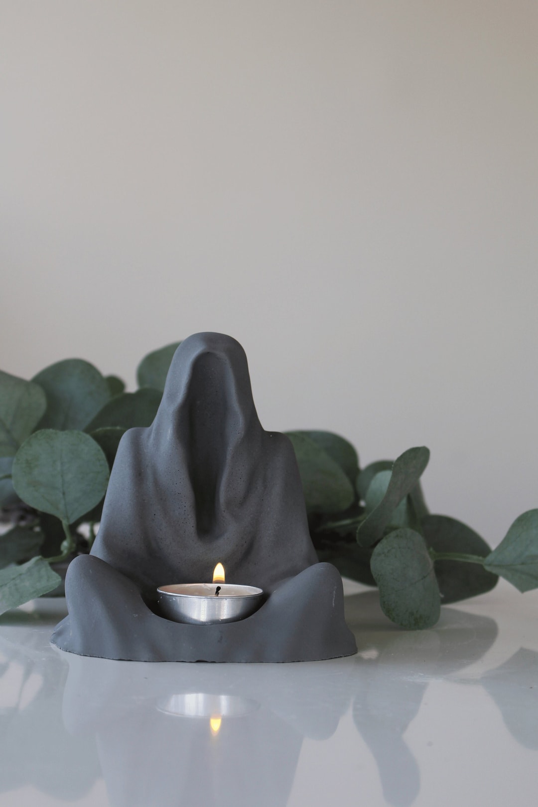 Concrete Ghost Candle Holder Grim Reaper Candle Teal Light - Etsy
