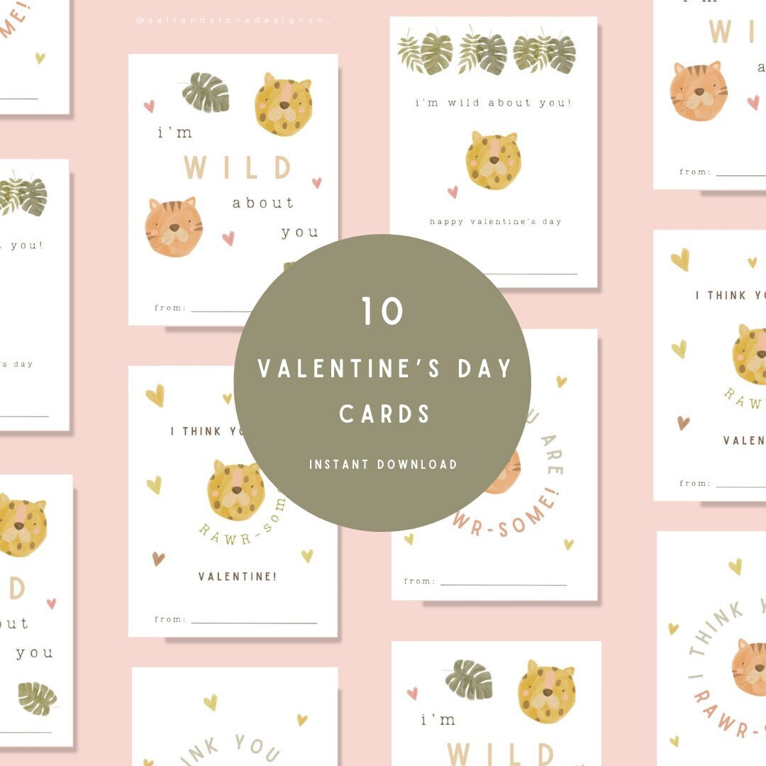 Valentine's Day Cards Printable Animal Valentine Cards for Kids Instant ...