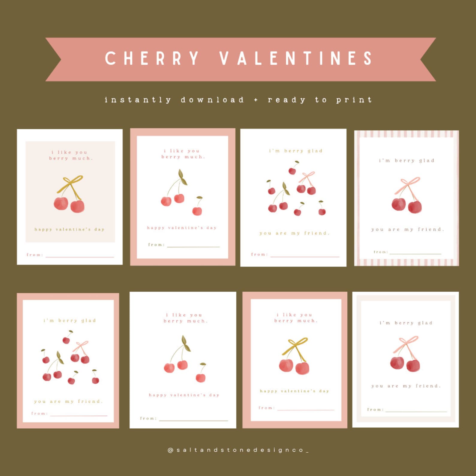 Cherry Valentine's Day Cards Printable Kids Berry Valentine Cards ...