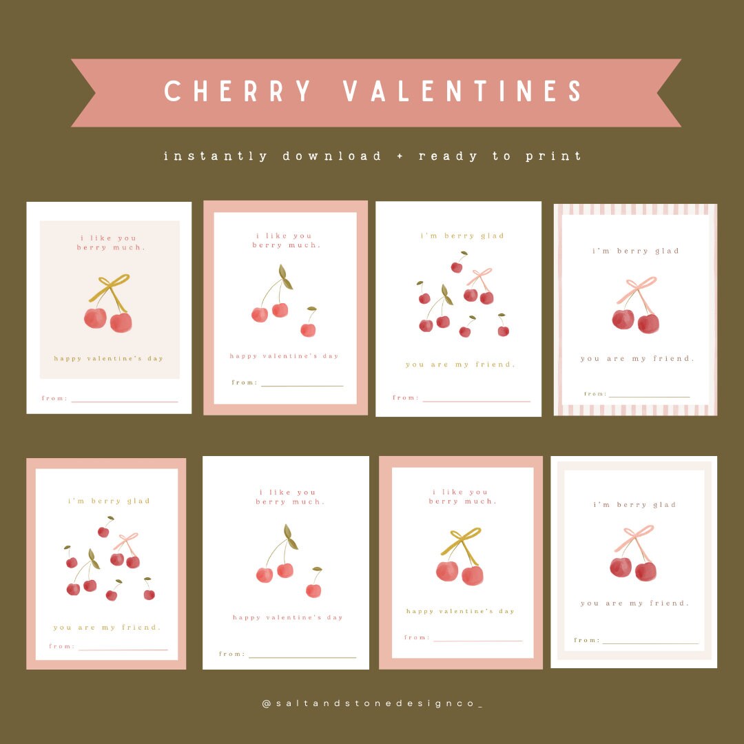 Cherry Valentine's Day Cards Printable Kids Berry Valentine Cards ...