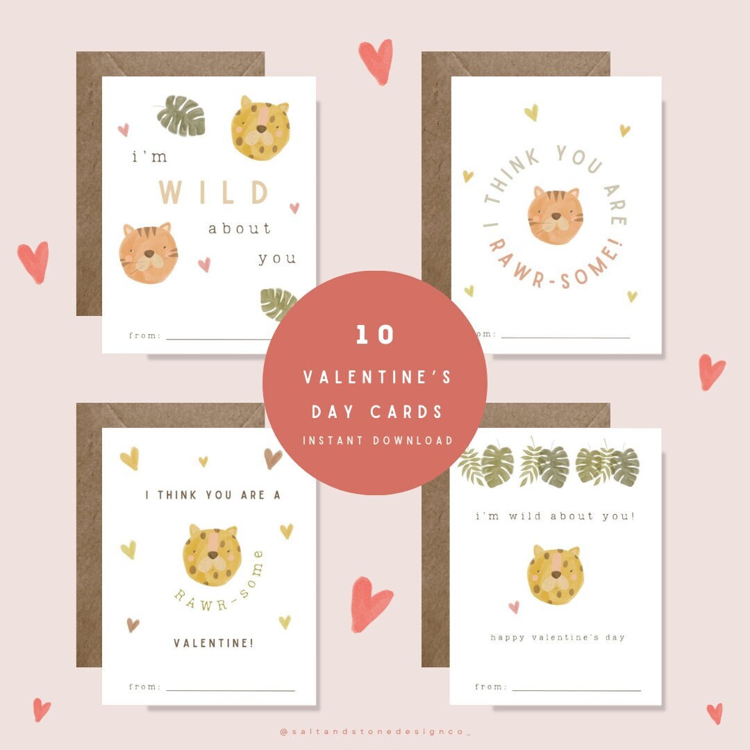 Kids Valentine's Day Cards Printable Animal Valentine Cards for School ...