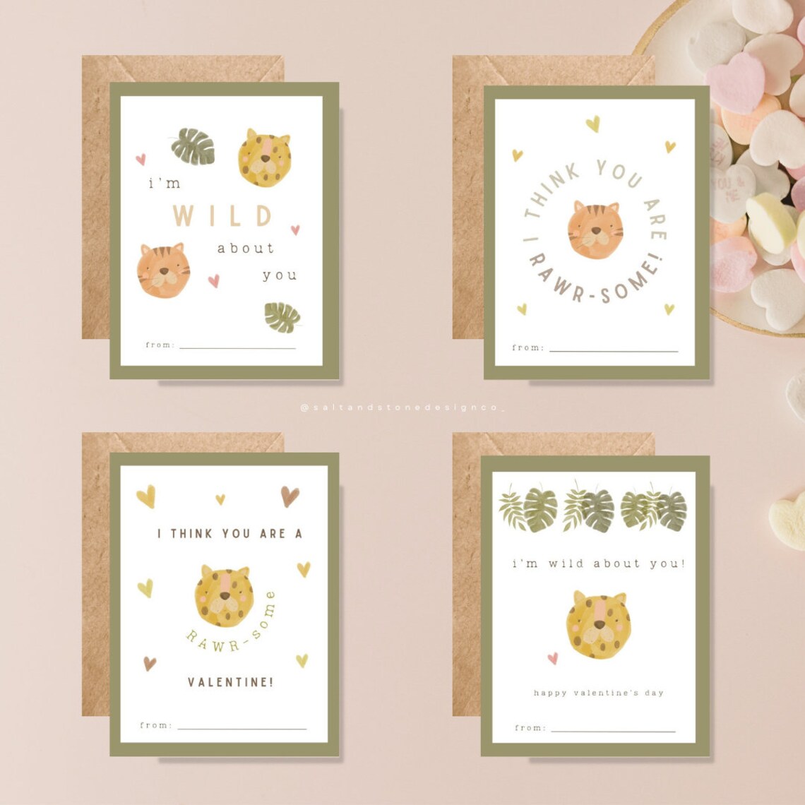 Valentine's Day Cards Printable Animal Valentine Cards for Kids Instant ...