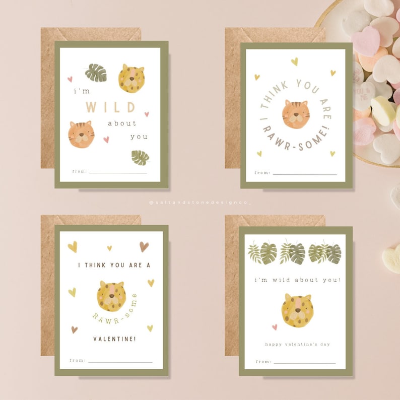 Valentine's Day Cards Printable Animal Valentine Cards for Kids Instant ...