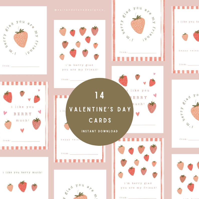 Kids Valentine's Day Cards Printable Berry Valentine Cards Instant ...