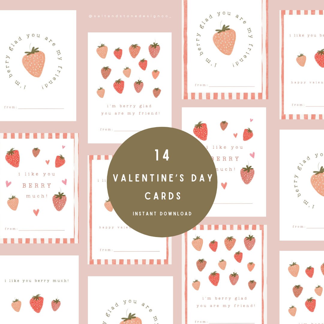 Kids Valentine's Day Cards Printable Berry Valentine Cards Instant ...