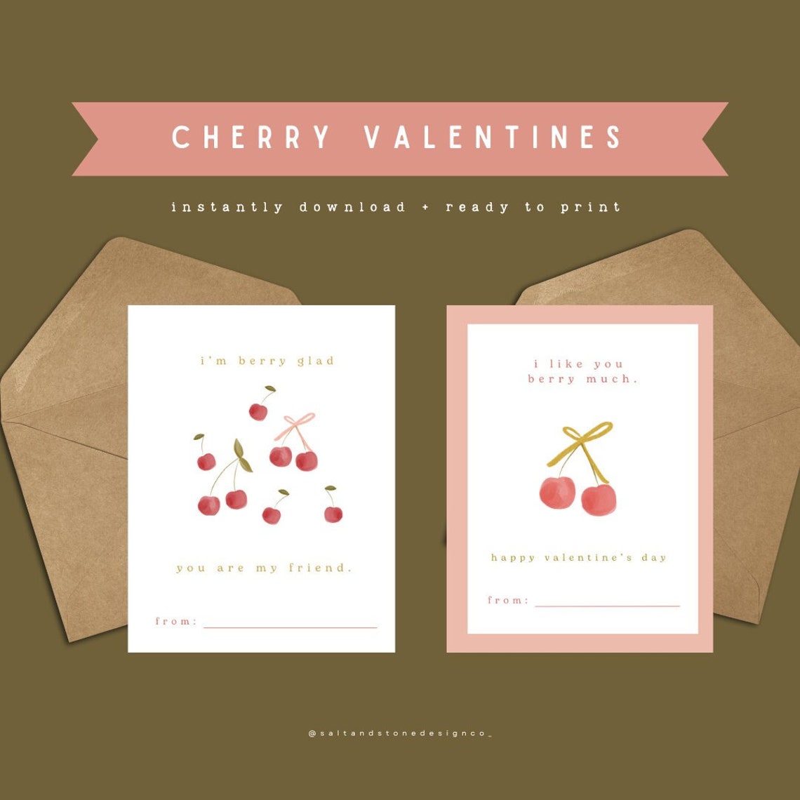 Cherry Valentine's Day Cards Printable Kids Berry Valentine Cards ...