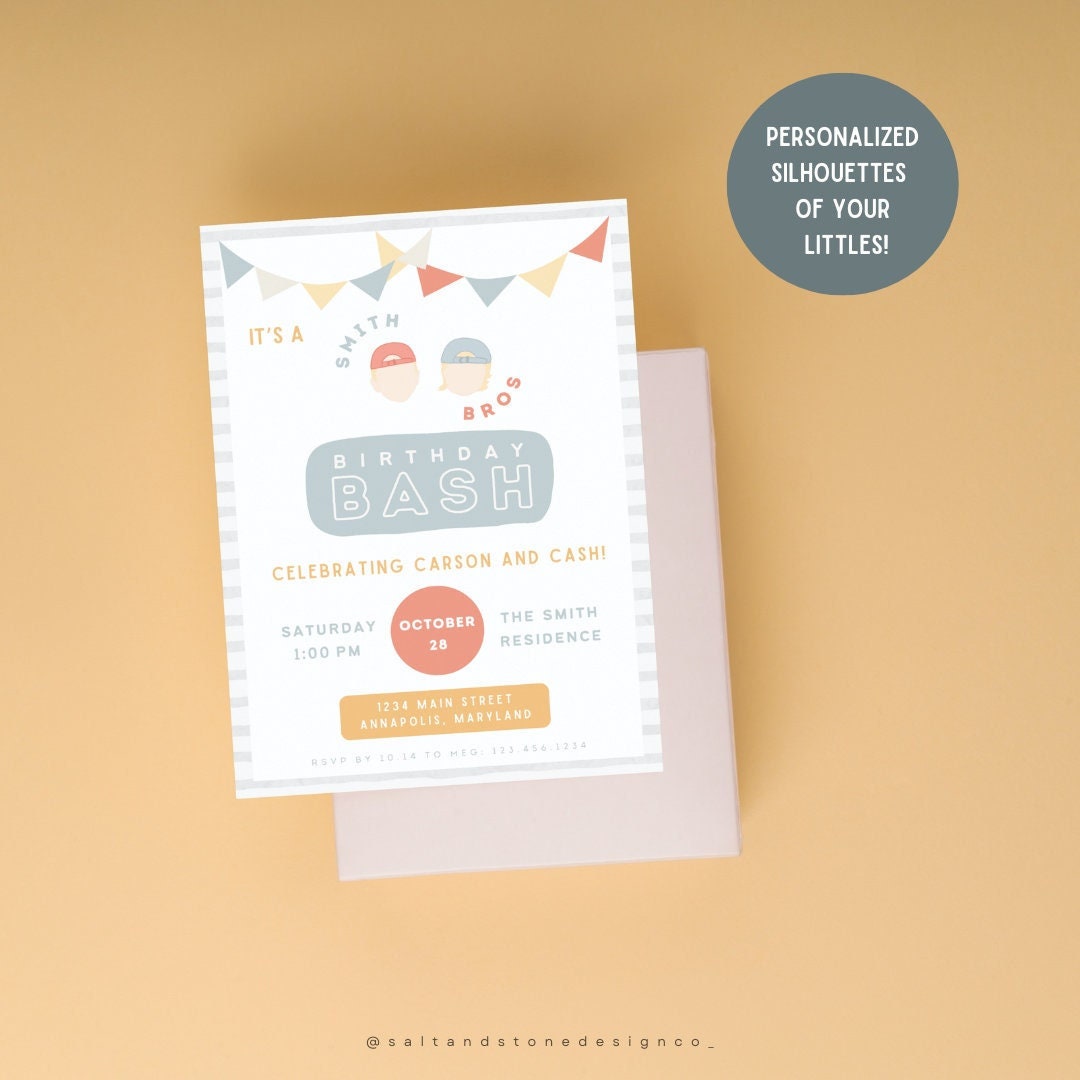 Custom Silhouette Party Invitation Birthday Drawing Invitation Sibling ...