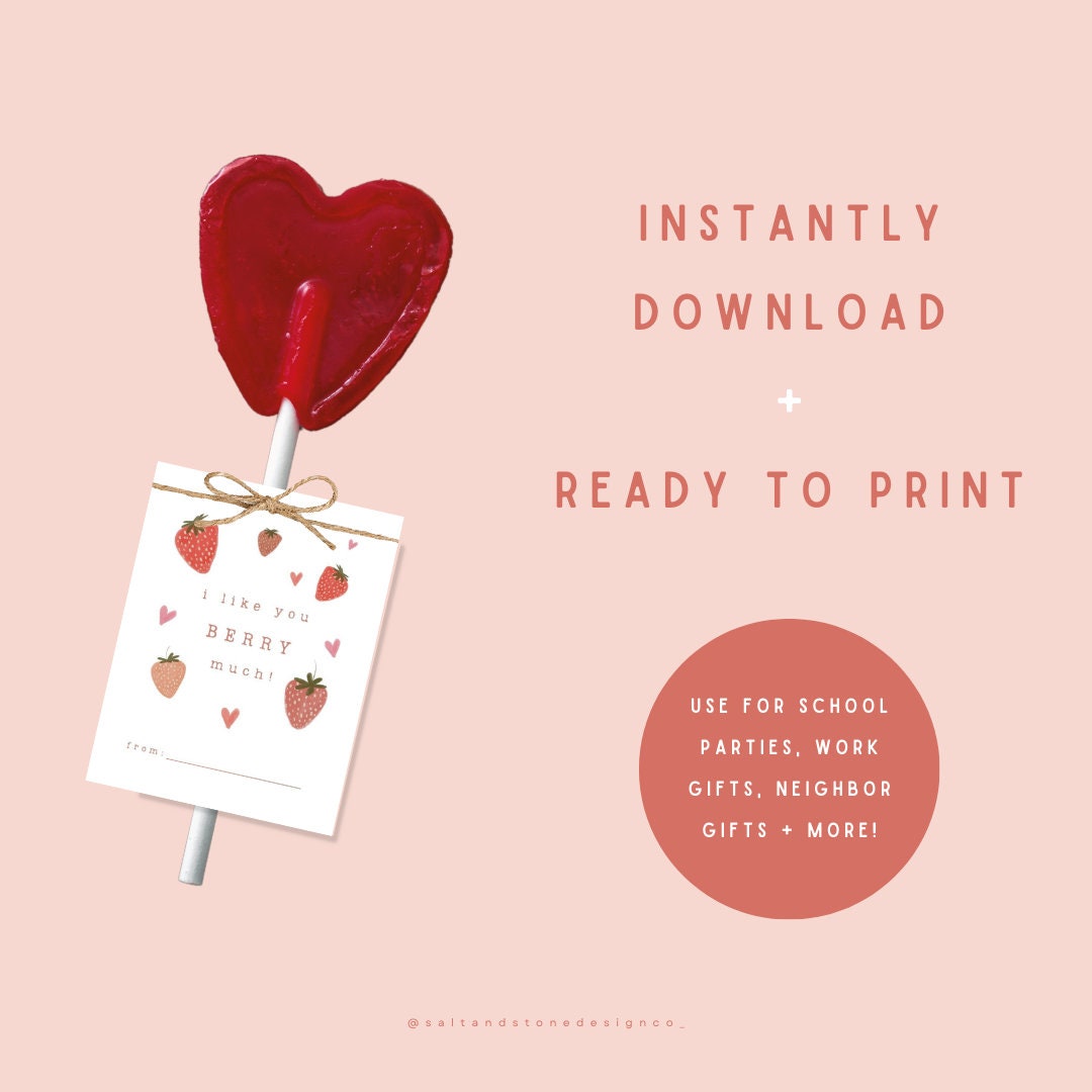 Kids Valentine's Day Cards Printable Berry Valentine Cards Instant ...