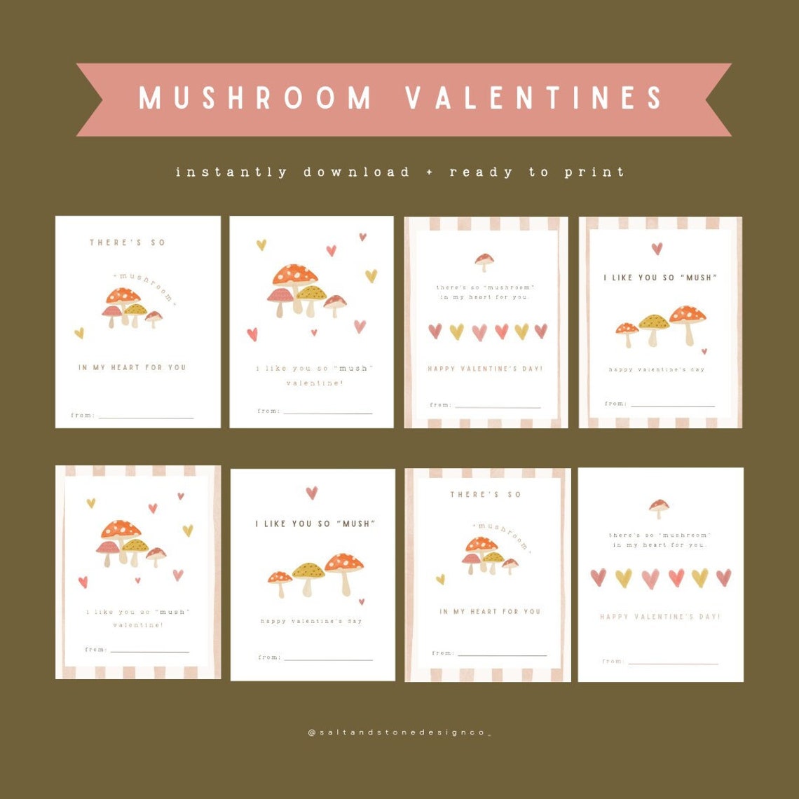 Kids Valentine's Day Cards Printable Mushroom Valentine Cards for Kids ...