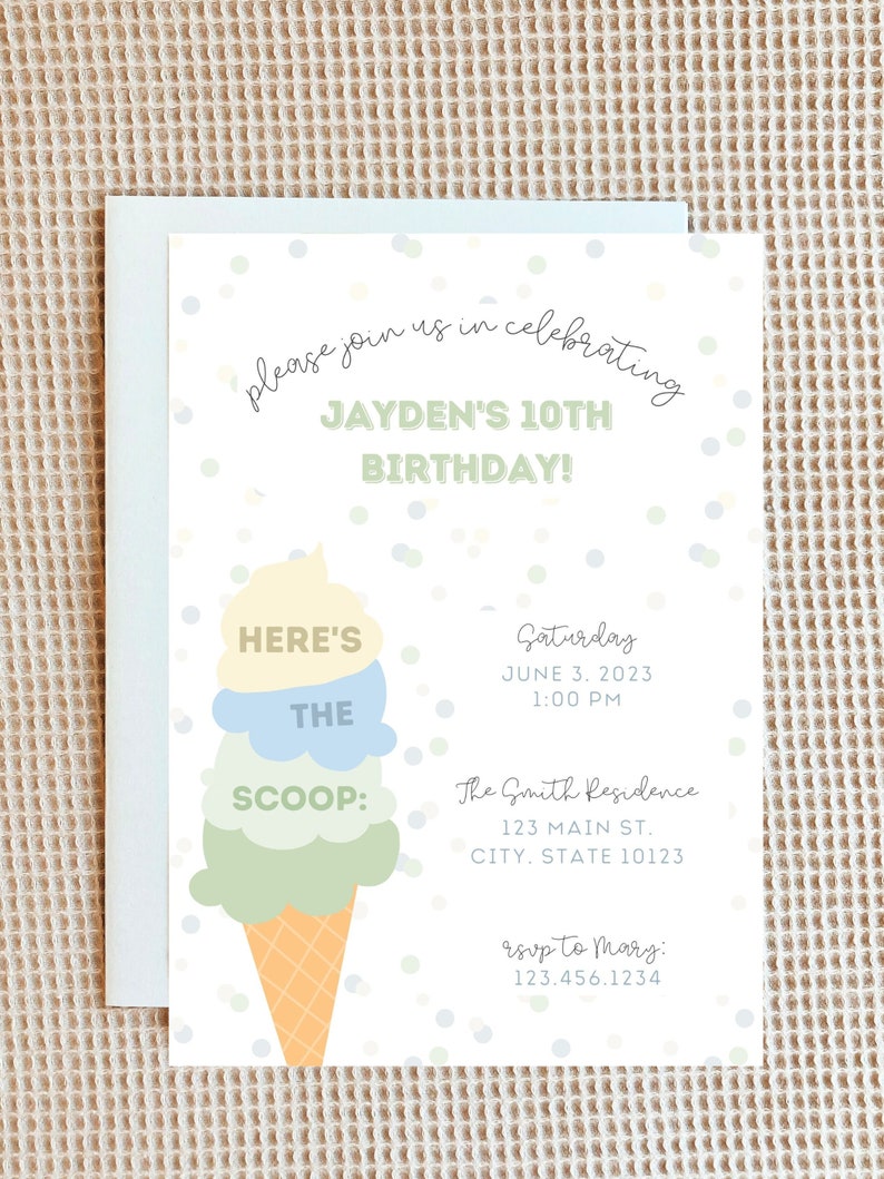 Invitation Ice Cream Birthday Invitation Here's the Scoop Invitation ...