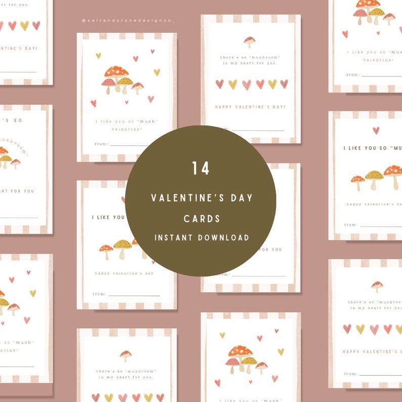 Kids Valentine's Day Cards Printable Mushroom Valentine Cards for Kids ...