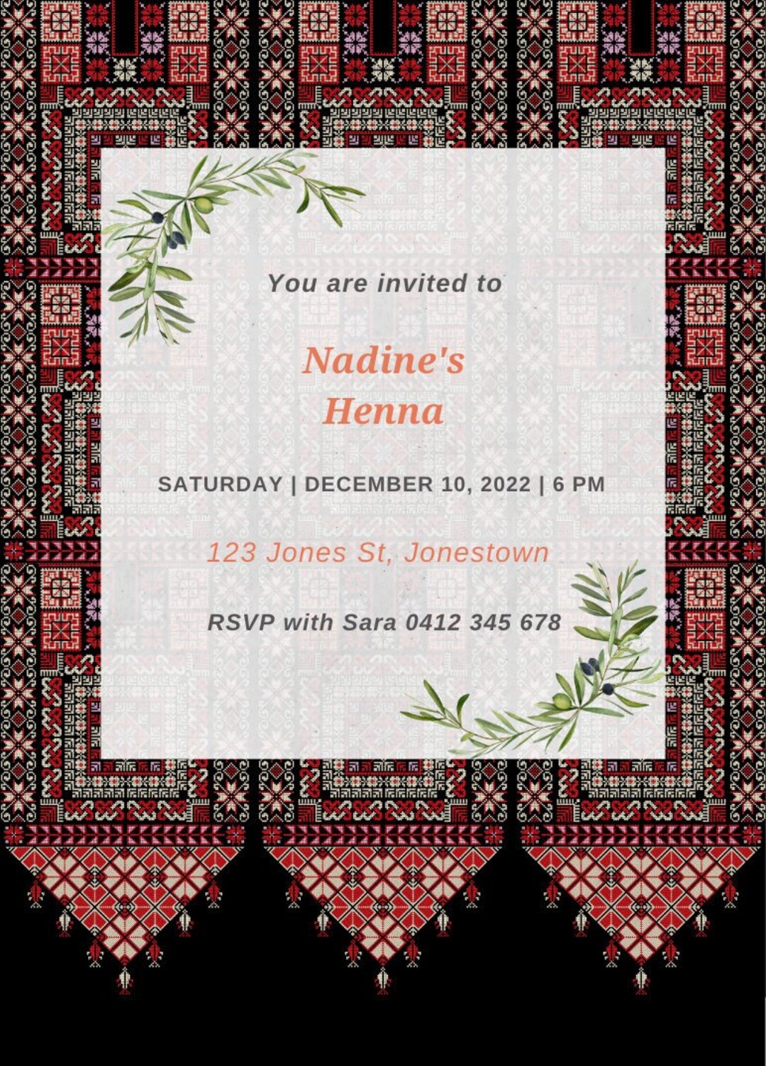 Traditional Palestinian Henna Invitation Customizable Canva - Etsy