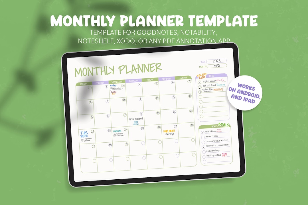 Digital Planner, Digital Monthly Planner Template, Undated Monthly ...