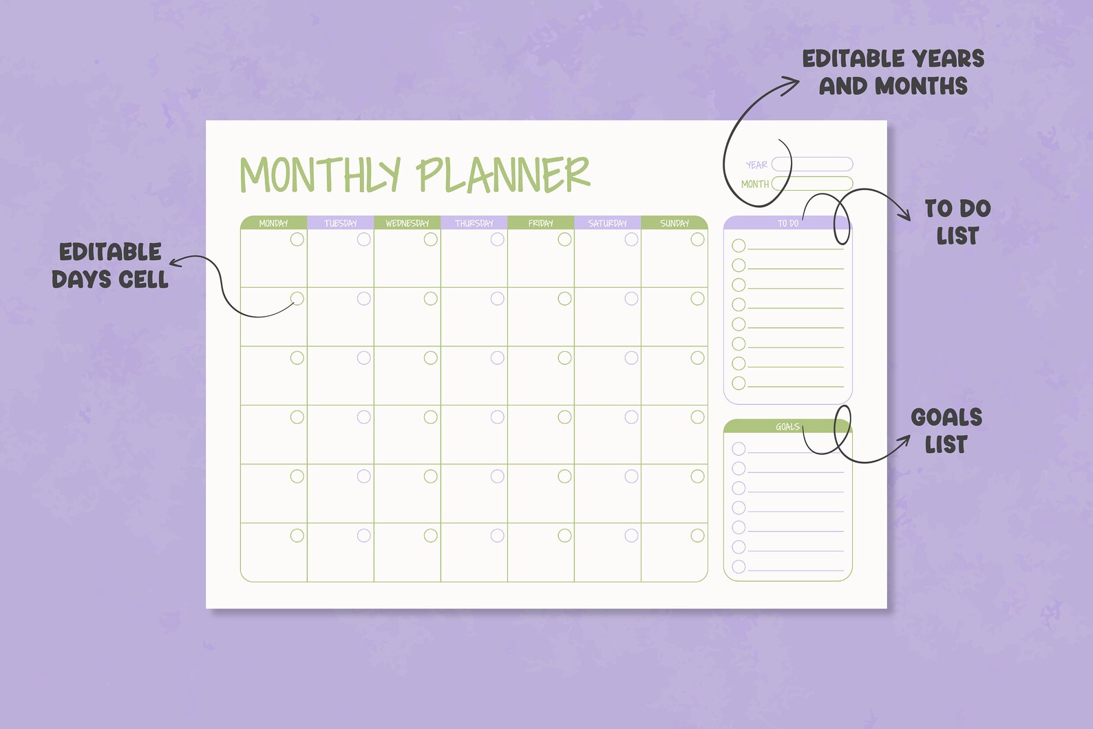 Digital Planner, Digital Monthly Planner Template, Undated Monthly ...