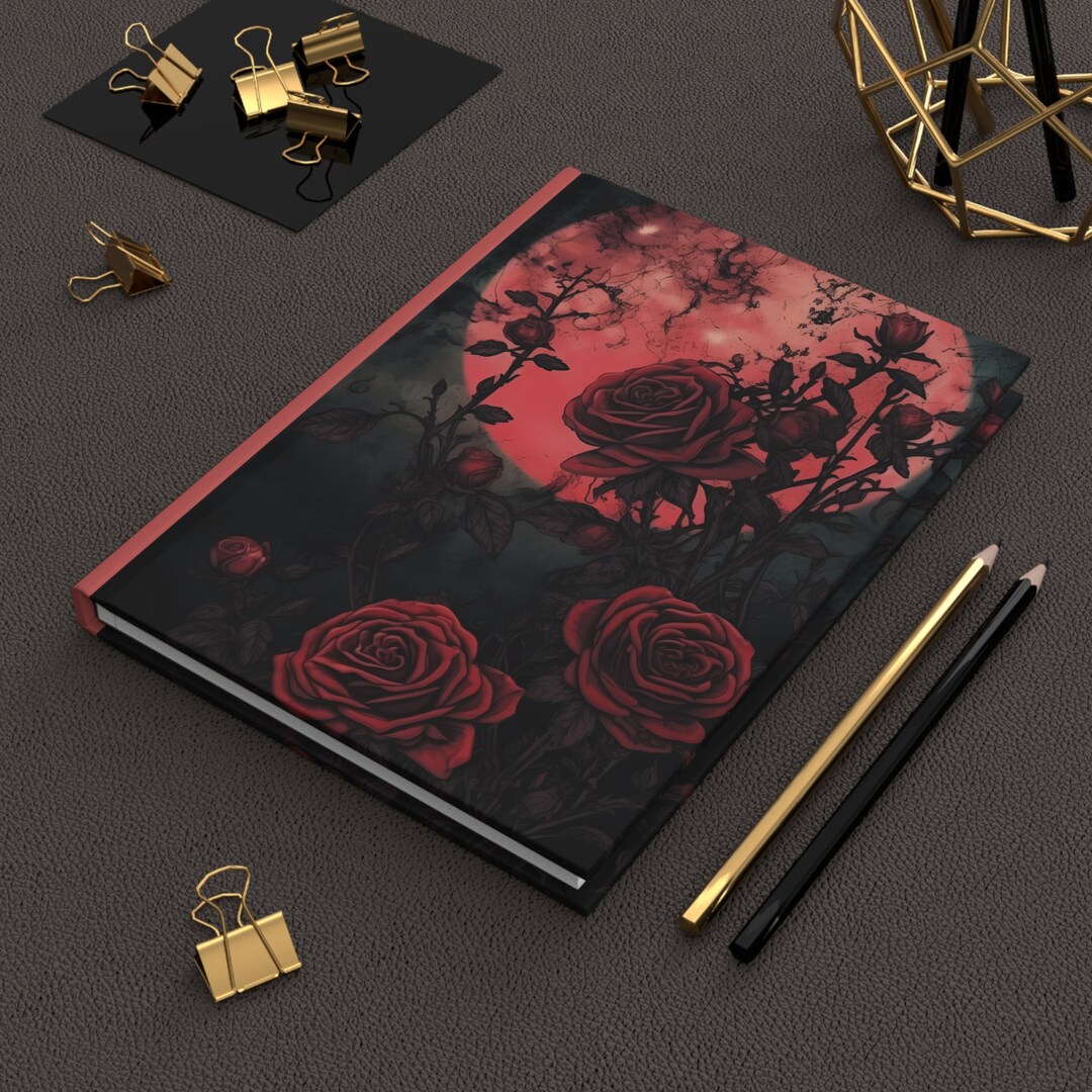 Gothic Red Moon W/ Roses Personalized Hard Cover Lined Journal, Goth ...