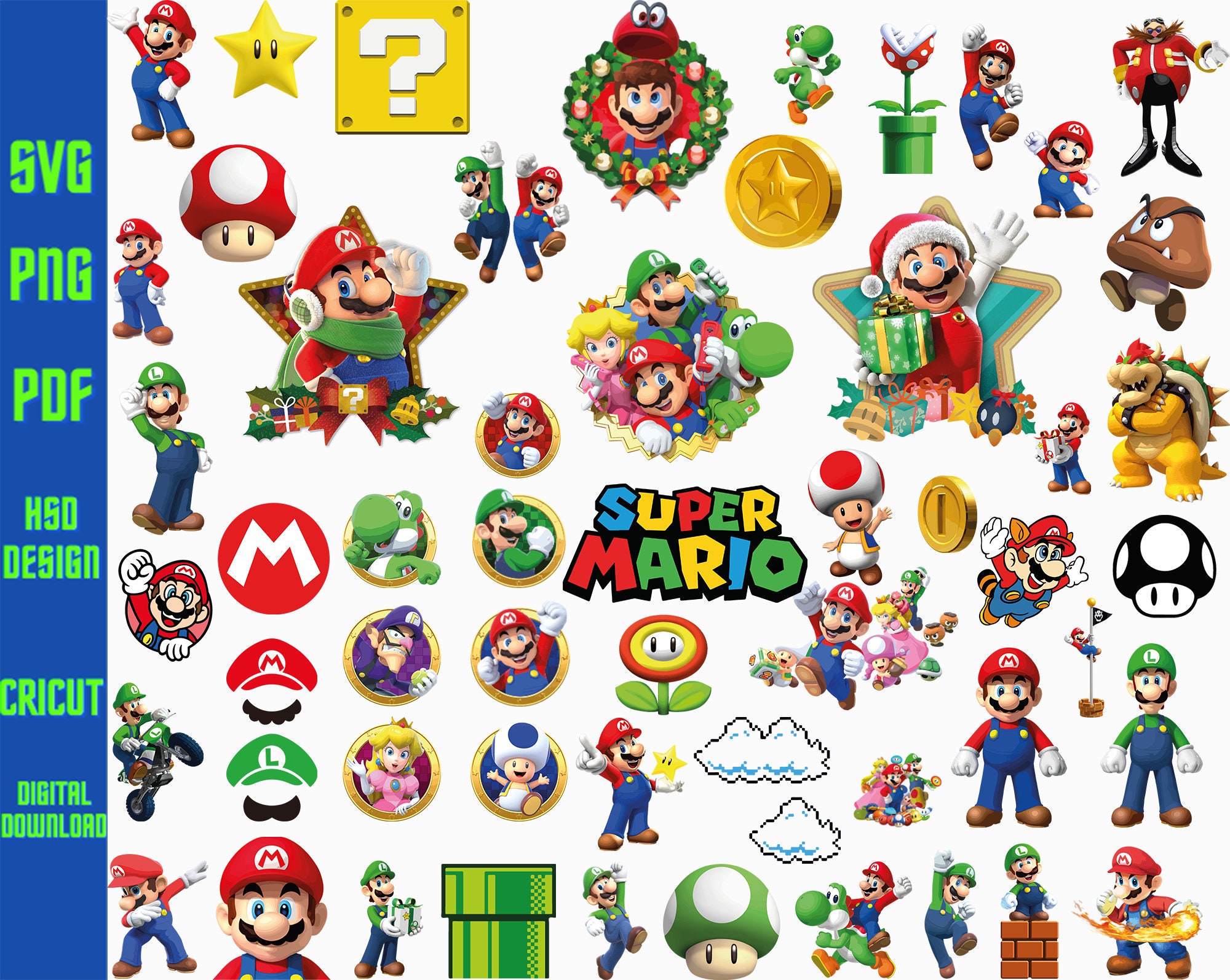 Super Mario Svgpng Bundle for Cricut and Sublimation Mario - Etsy