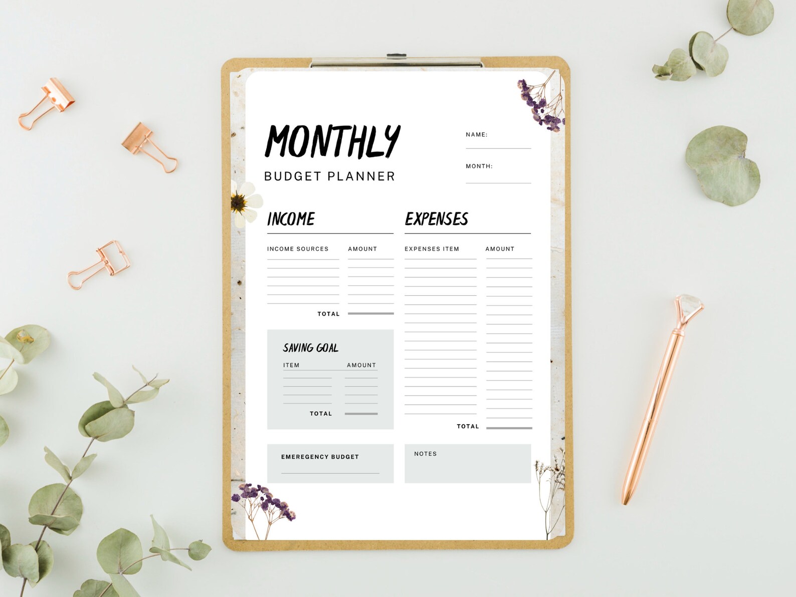 Printable Monthly Budget, Income & Expense Recorder, Instant Download ...