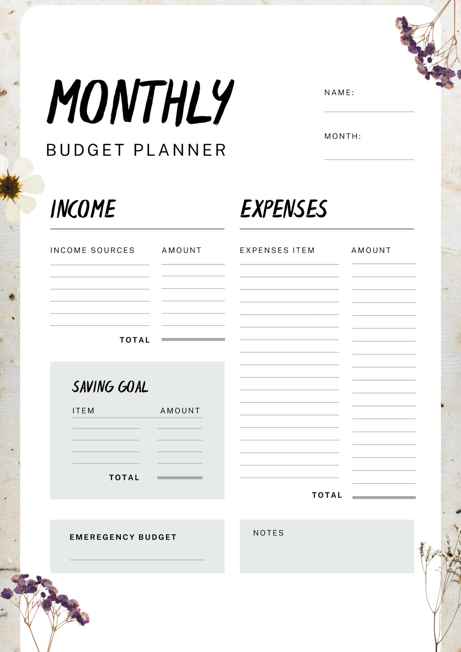 Printable Monthly Budget, Income & Expense Recorder, Instant Download ...