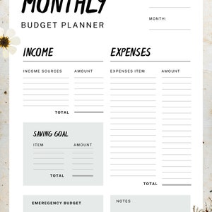 Printable Monthly Budget, Income & Expense Recorder, Instant Download ...