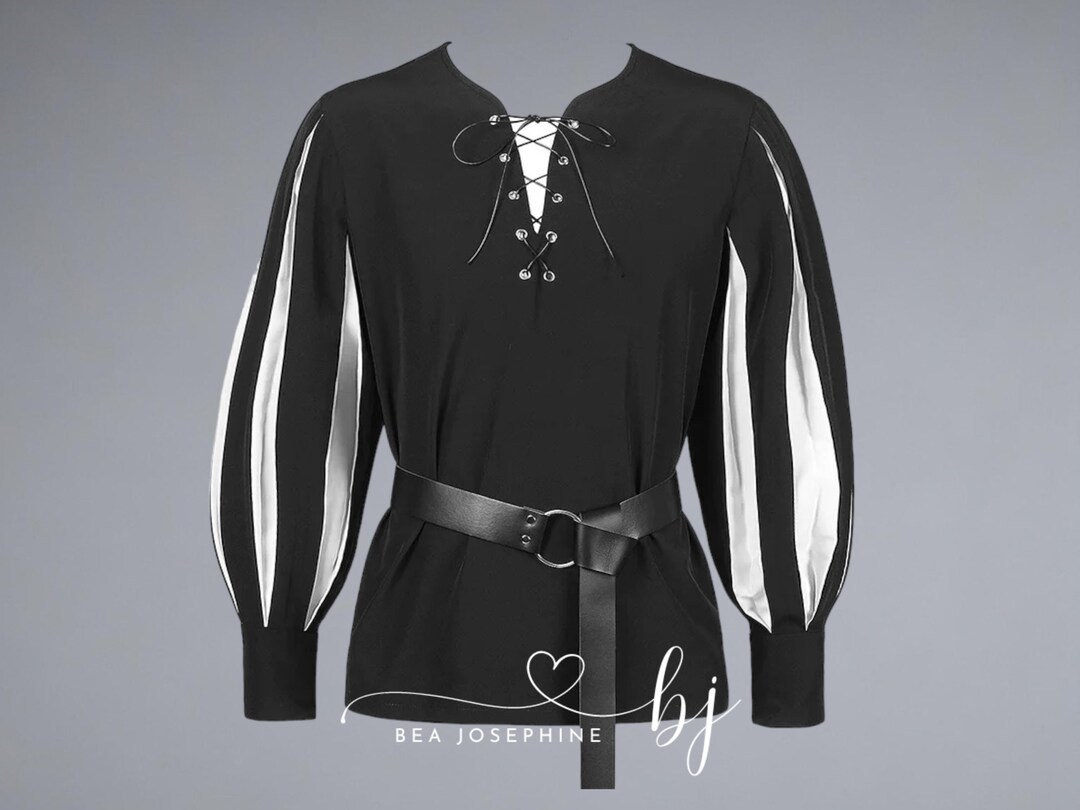 Striped Medieval Jester Shirt, Renaissance Fair Long Sleeved Black ...
