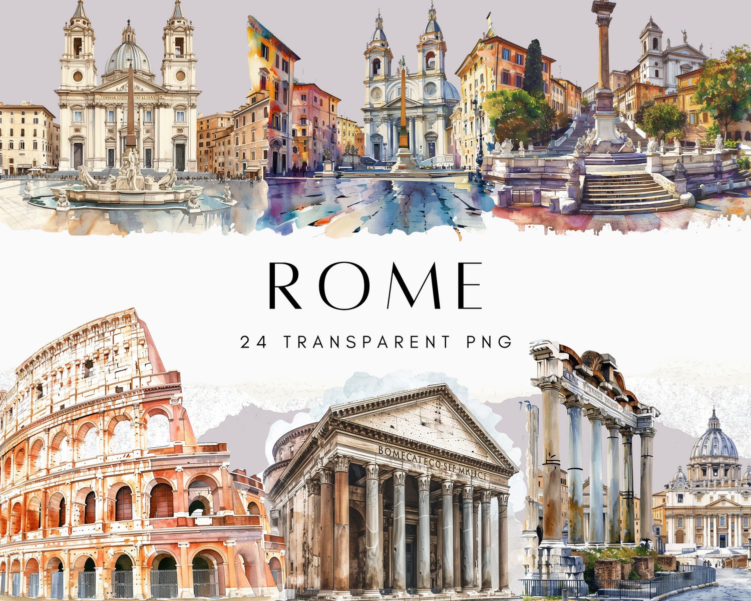 Rome Clipart, Watercolour City Clipart Bundle, Around the World Clipart ...