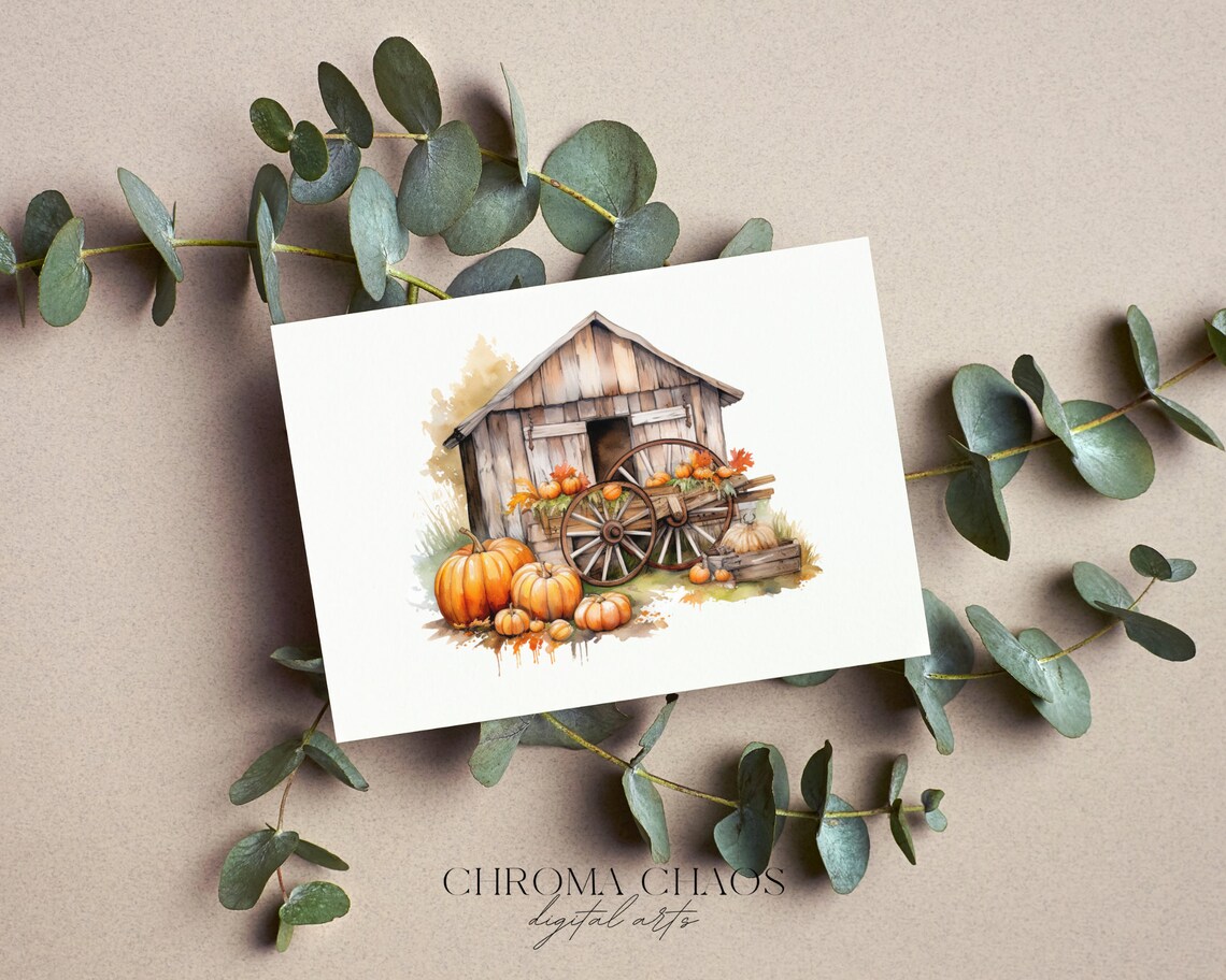 37 Watercolor Autumn Barns Clipart PNG Sublimation Bundle, Transparent ...