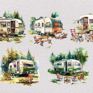24 Camping in Caravan Clipart PNG Sublimation Bundle, Transparent ...