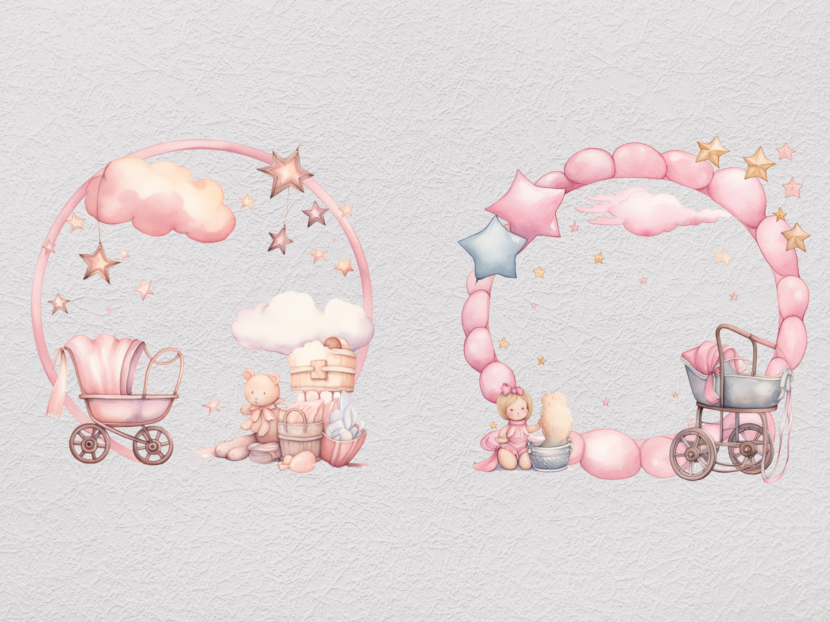 Baby Pink Frame Decorations Clip Art Bundle, Invitation Decor, Wall ...