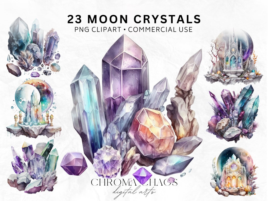 23 Moon Crystals Clip Art, Transparent PNG, Beautiful Witchy Watercolor ...