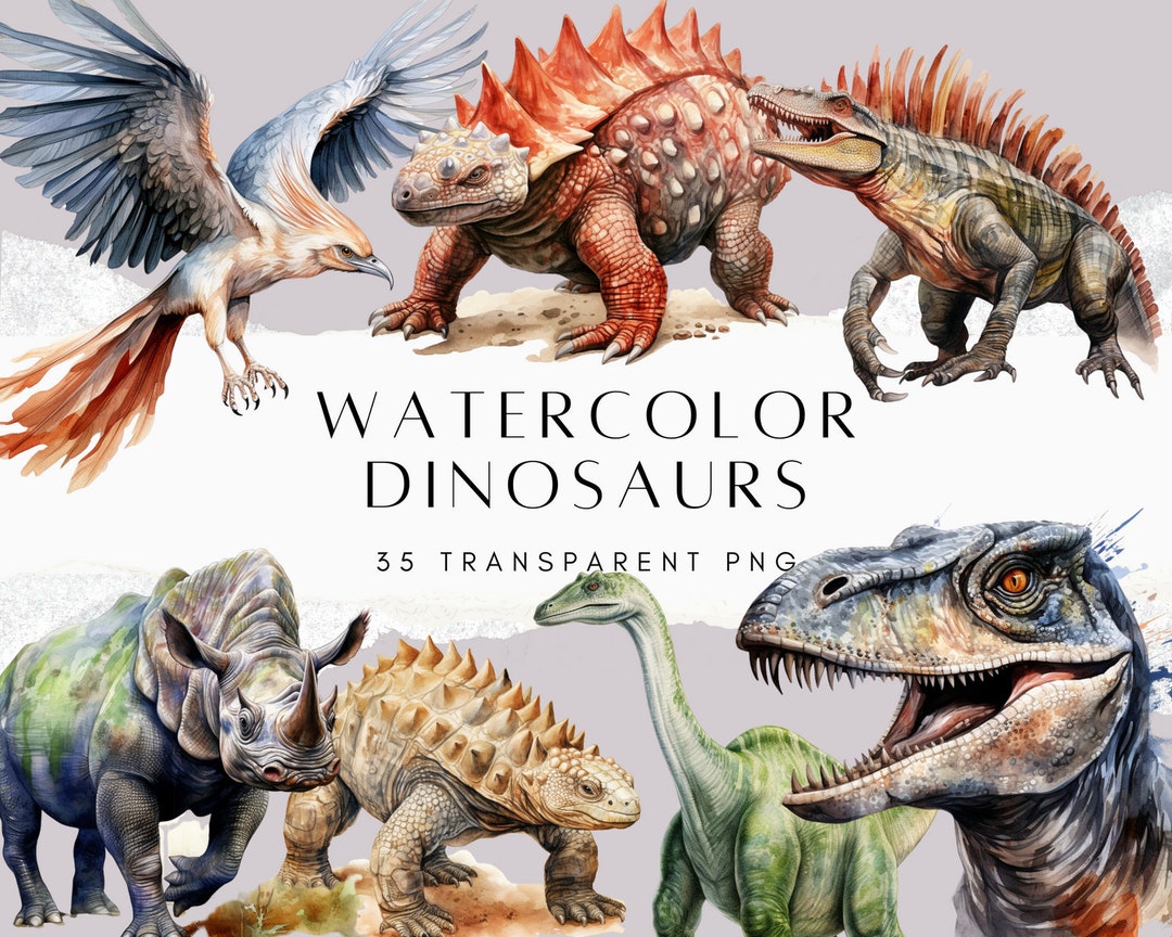 Watercolour Dinosaurs Clipart PNG Bundle, Cute Dino PNG, Transparent ...
