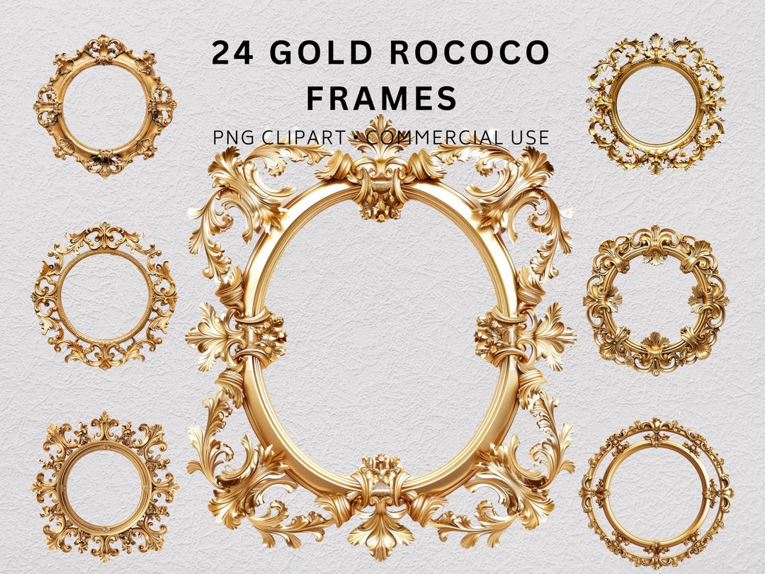 24 Gold Rococo Frames Clipart Bundle, Frame Clip Art, Fantasy Clipart ...
