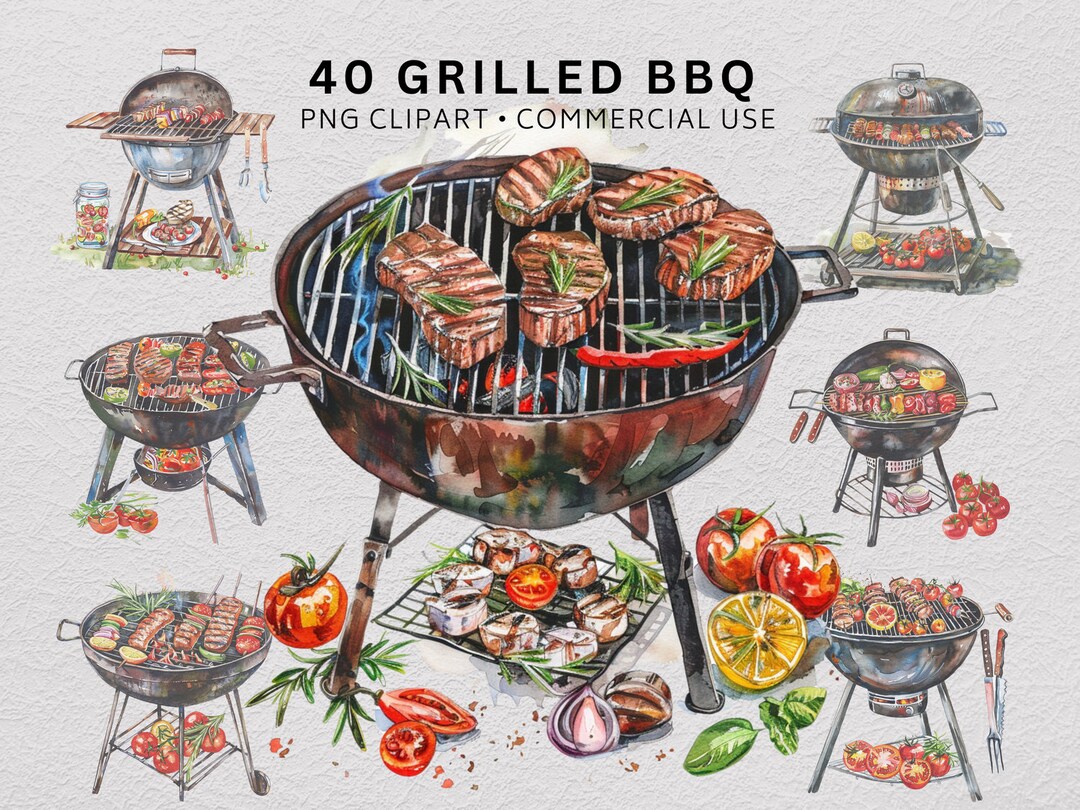Grilled BBQ Beach Clipart PNG Bundle Transparent Background Clip Art ...