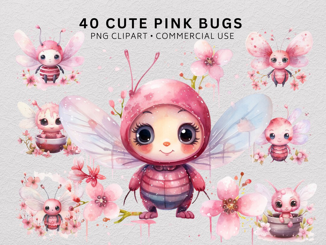 Cute Pink Bugs Clipart, Bug PNG, Cute Critters, Scarf and Beanie, Snowy ...
