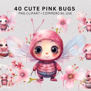 Cute Pink Bugs Clipart, Bug PNG, Cute Critters, Scarf and Beanie, Snowy ...