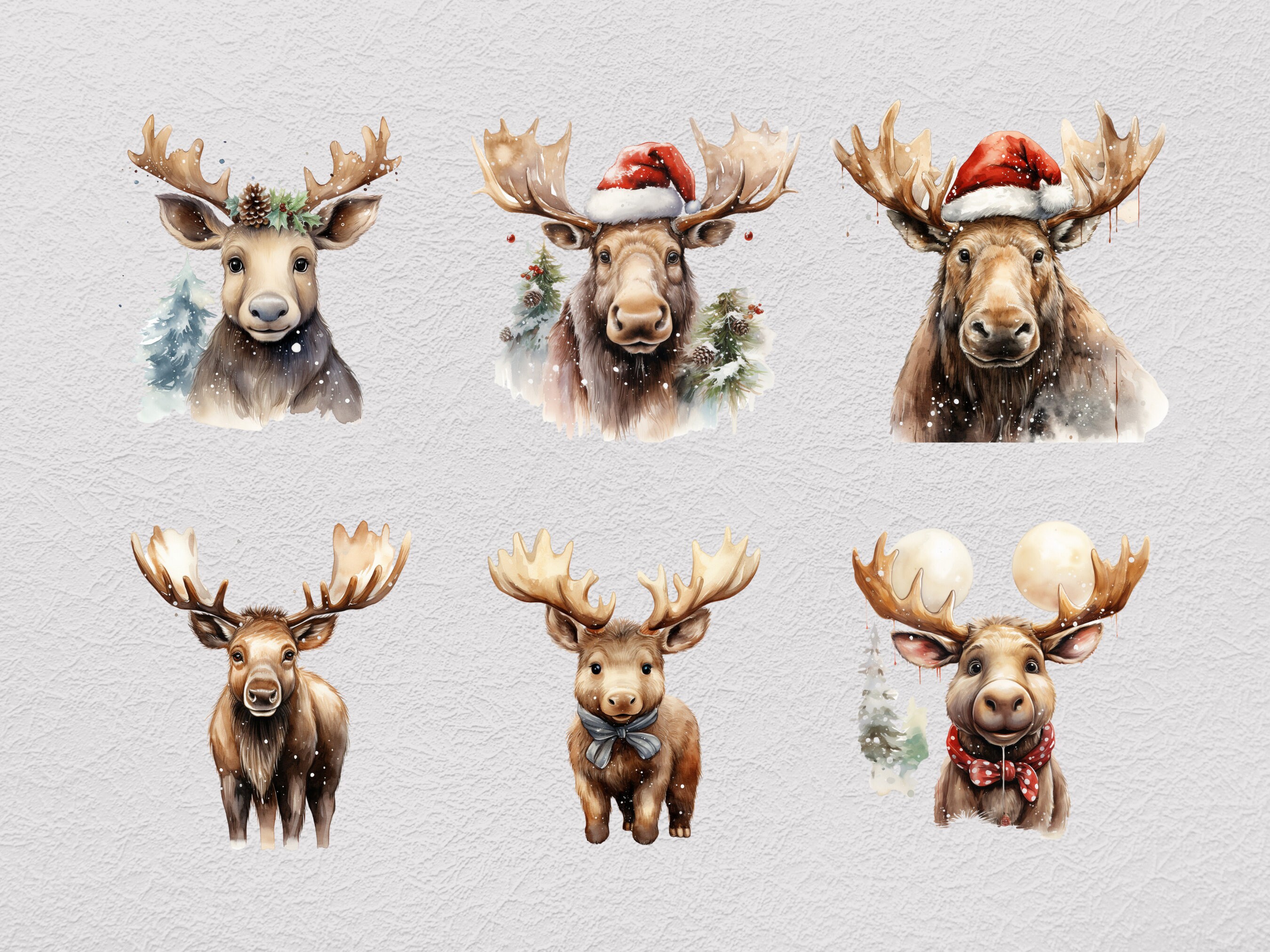 40 Cute Winter Moose Clipart, Moose Family PNG, Scarf and Beanie, Snowy ...
