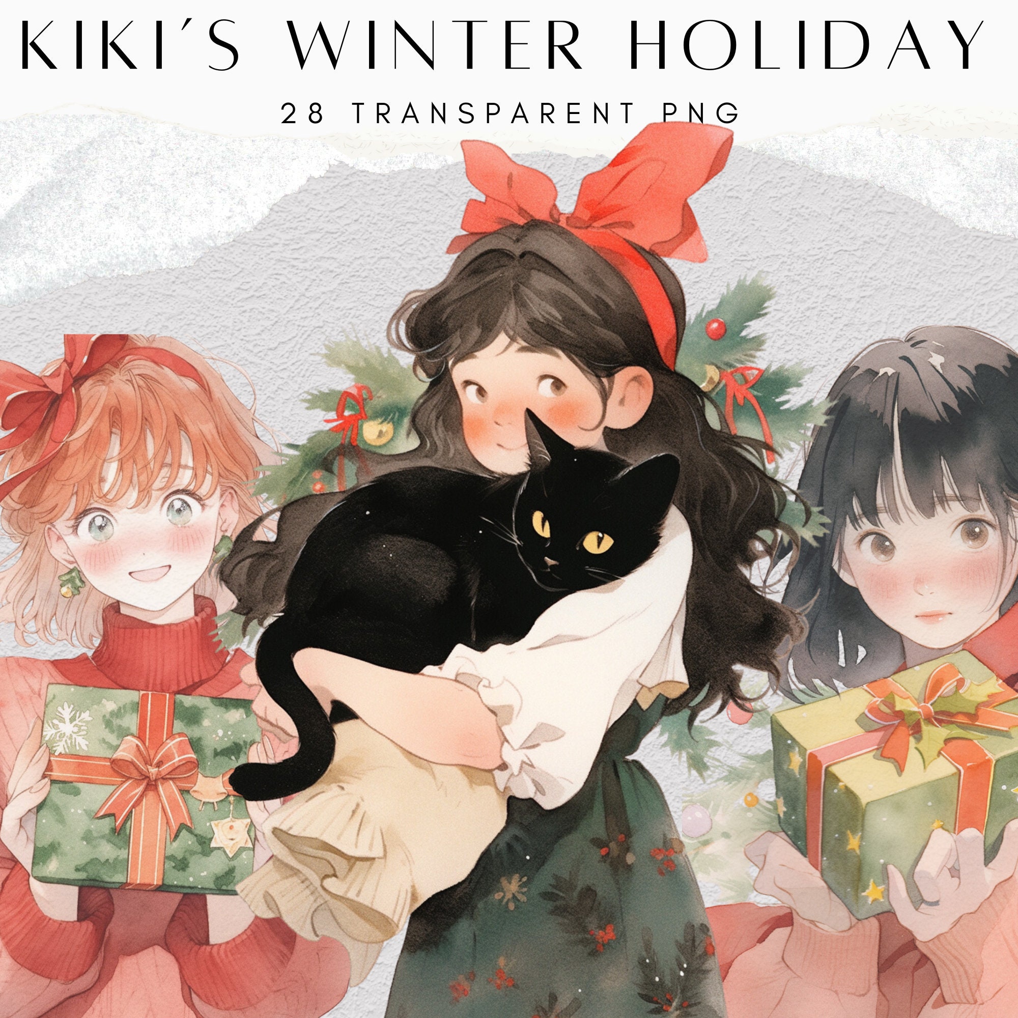 Kikis Winter Holiday PNG, Kikis Delivery Service, Cat Clipart, Cat PNG, Ghibli Clipart, Studio ...