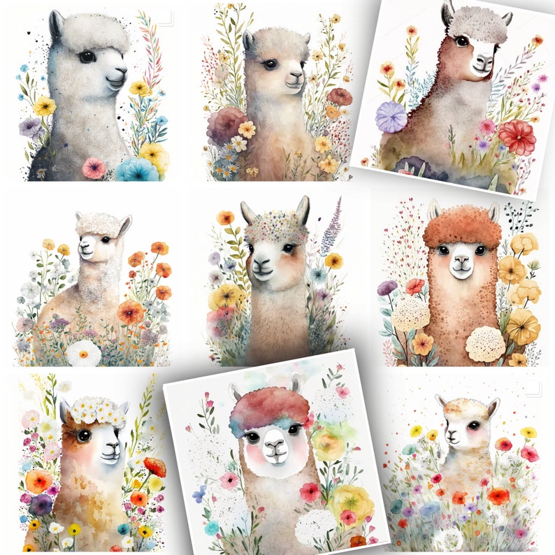 Cute Alpaca PNG Watercolor Clipart Transparent PNG - Etsy