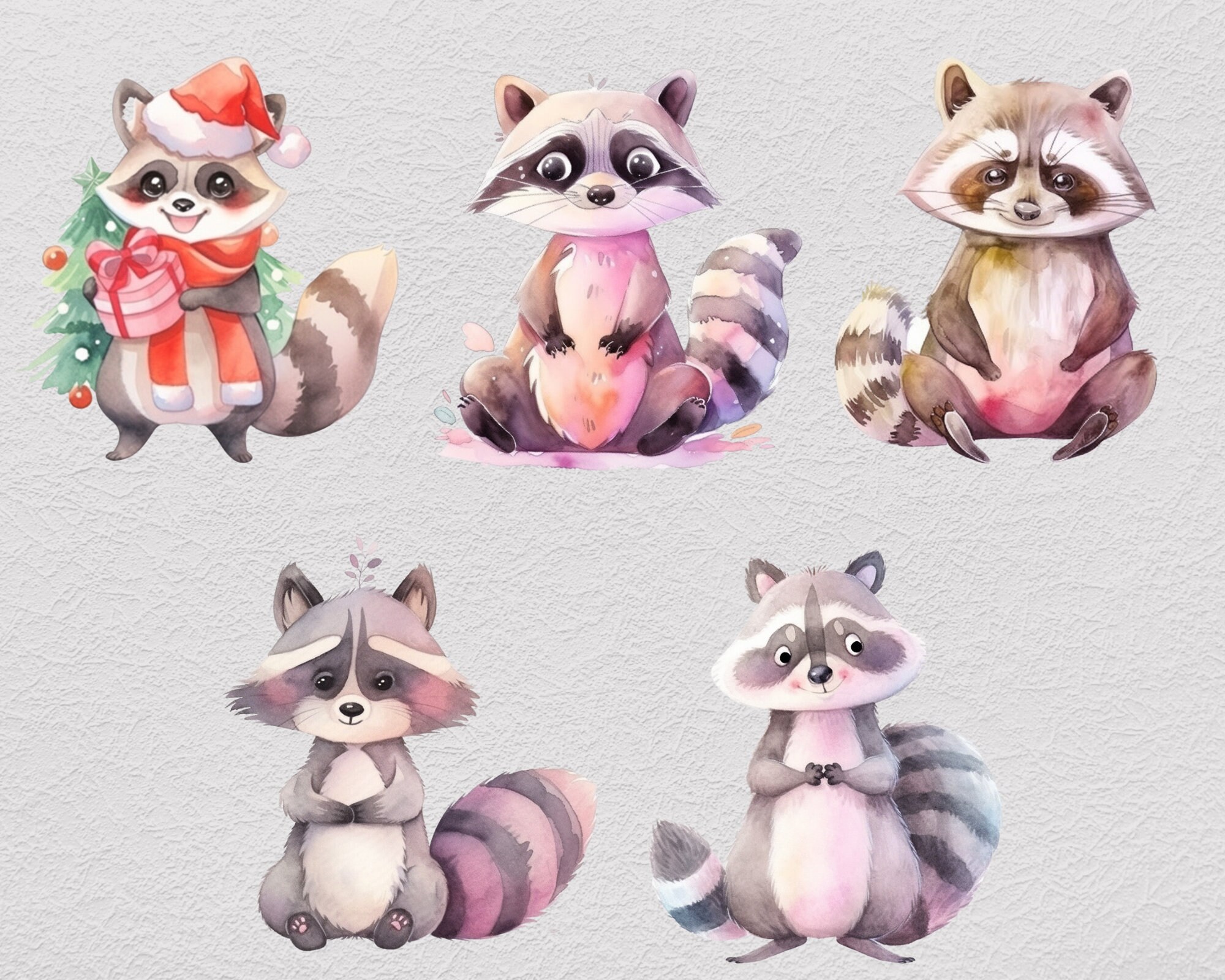 Cute Raccoons Clipart, Cute Critters, Scarf and Beanie, Snowy Friends ...