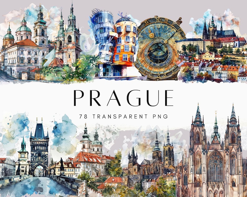 Prague Clipart, Watercolour City Clipart Bundle, Around the World ...